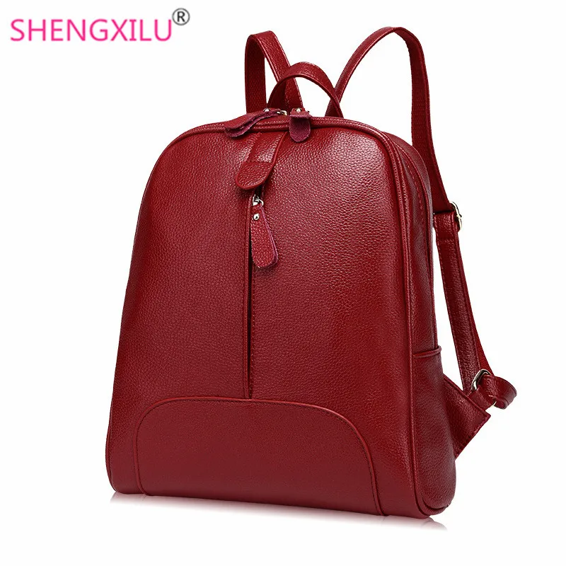 Shengxilu Leather Women Backpack Female Small Rucksack Ladies Casual ...