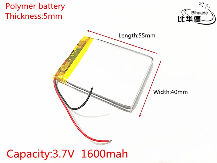 3-7V-1600mAh-504055-Lithium-Polymer-Li-Po-li-ion-Rechargeable-Battery ...