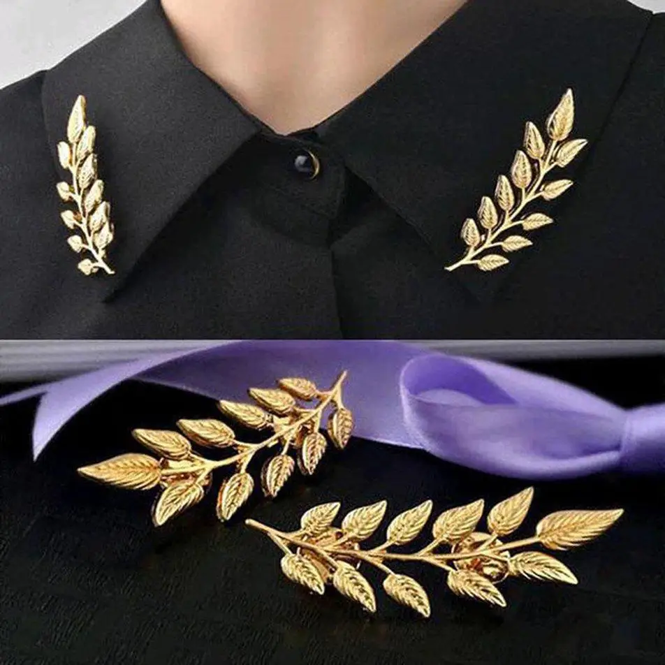 Unisex Simple Brooch Chic Leaf shape shirt sweater Collar Lapel Pin ...
