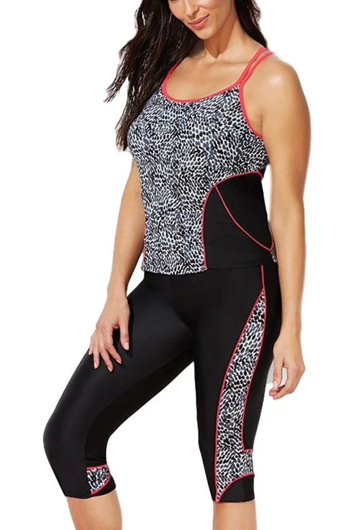 Womens Leopard Print Tankini Athletic Swimwear Set In Body Suits From