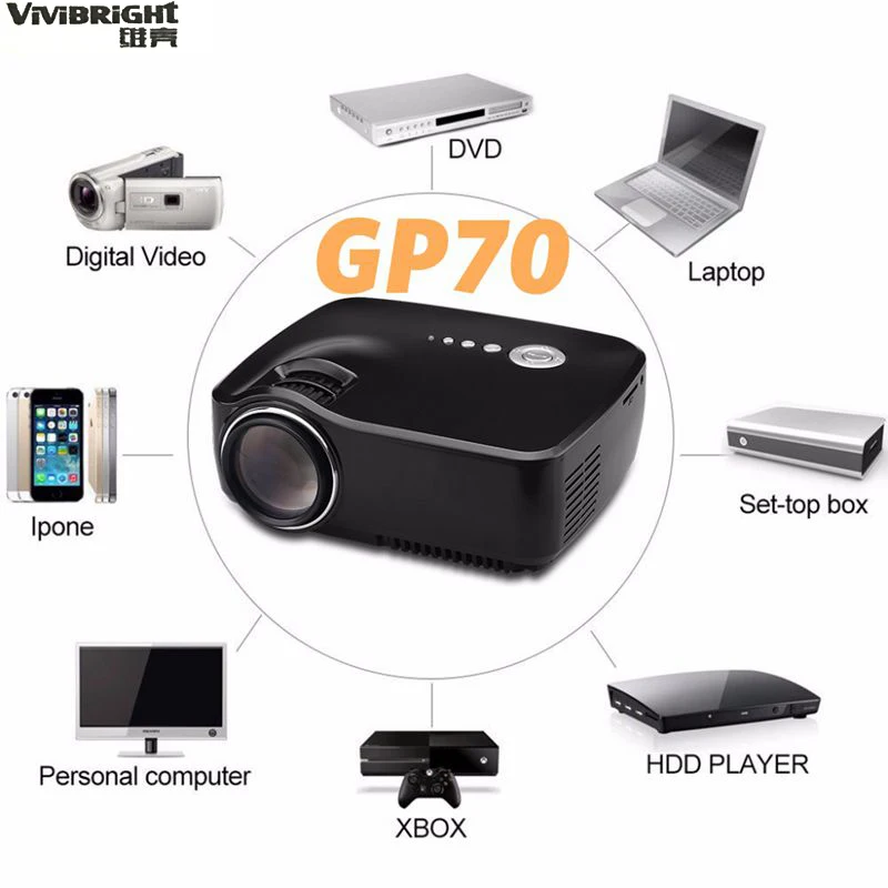 Gp70 vivibright proyector mini led proyector soporte full hd 1080 p hdmi/usb/av/sd/vga para home ...