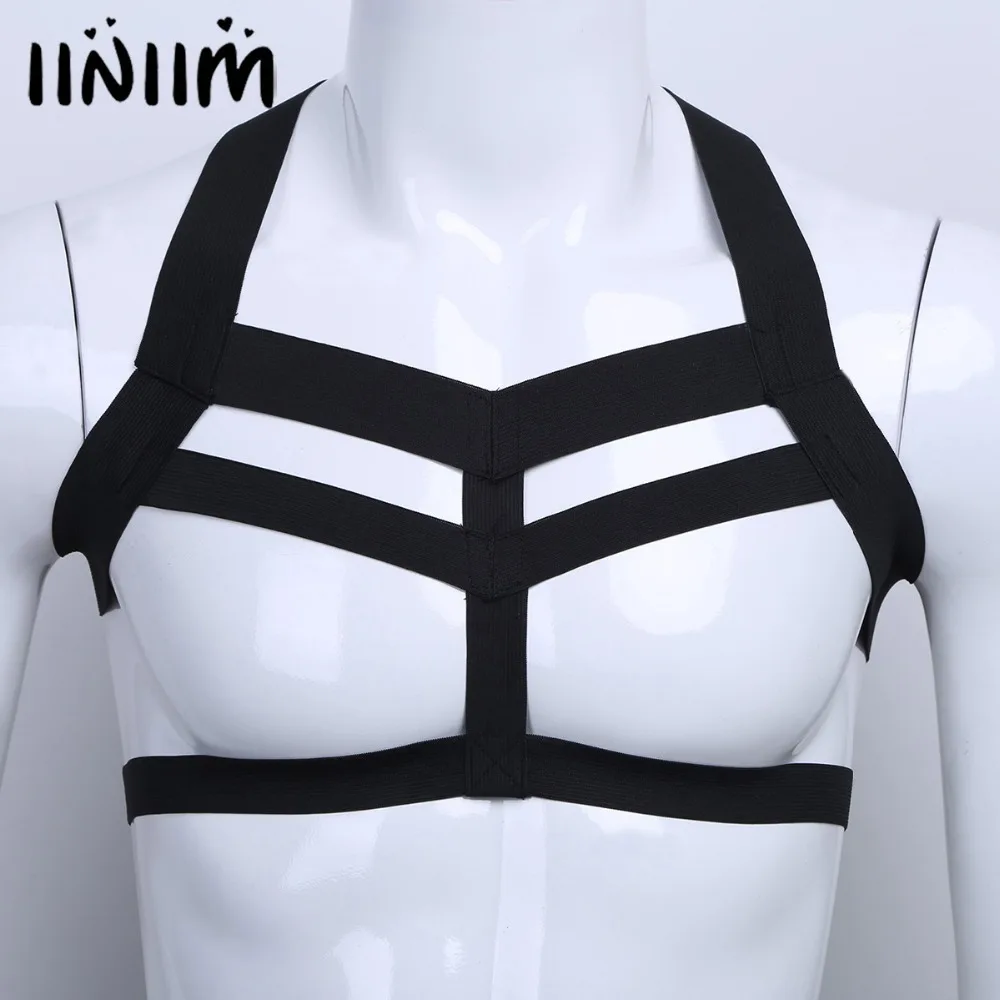 Iiniim Mens Lingerie Nylon Body Chest Harness Bondage Costumes Wetlook Halter Neck Nightclub
