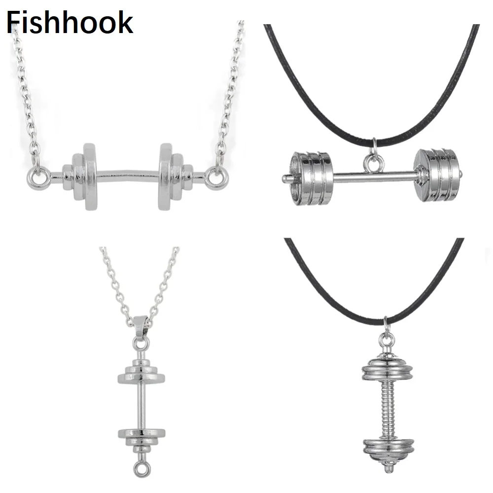 Fishhook Collares Sports gym jewelry fitness dumbbell body pamb pendant ...