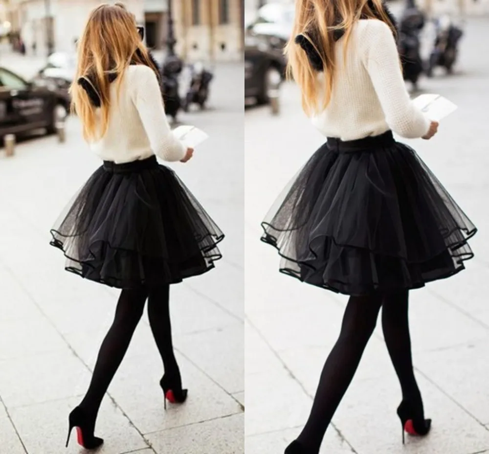 Puffy Mini Black Tulle Skirt Free Size With Ruffles Fashion Skirt Woman ...