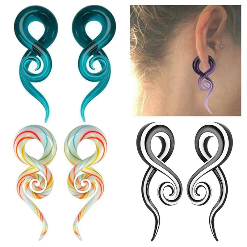 1pair 5-14mm Punk Earrings Women Glass Spiral Taper Flesh Tunnel Ear ...
