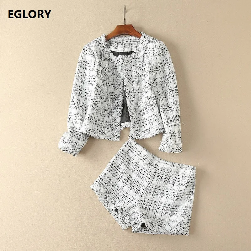 New Coat and Short Set 2017 Autumn Winter Ladies Tweed Wool Coat Jacket ...