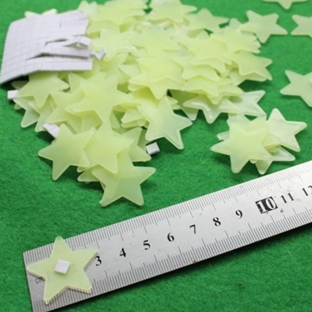 Настенные наклейки 100 шт 3 см 3d светящиеся звезды флуоресцентные