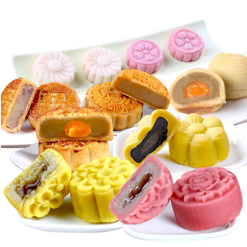 4 Flower Stamps Moon Cake Decor Mould DIY Pastry Round Mooncake Mold ...