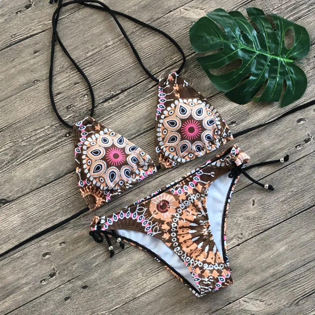 tweedelig badpak Sexy Halter Bikini String Biquini Bathing Suit Female ...