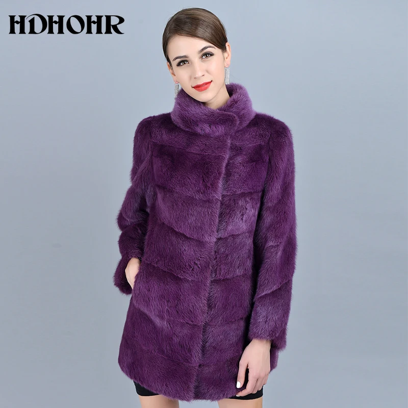 HDHOHR 2023 High Quality Real Mink Fur Coats Fashion Purple Commuting ...
