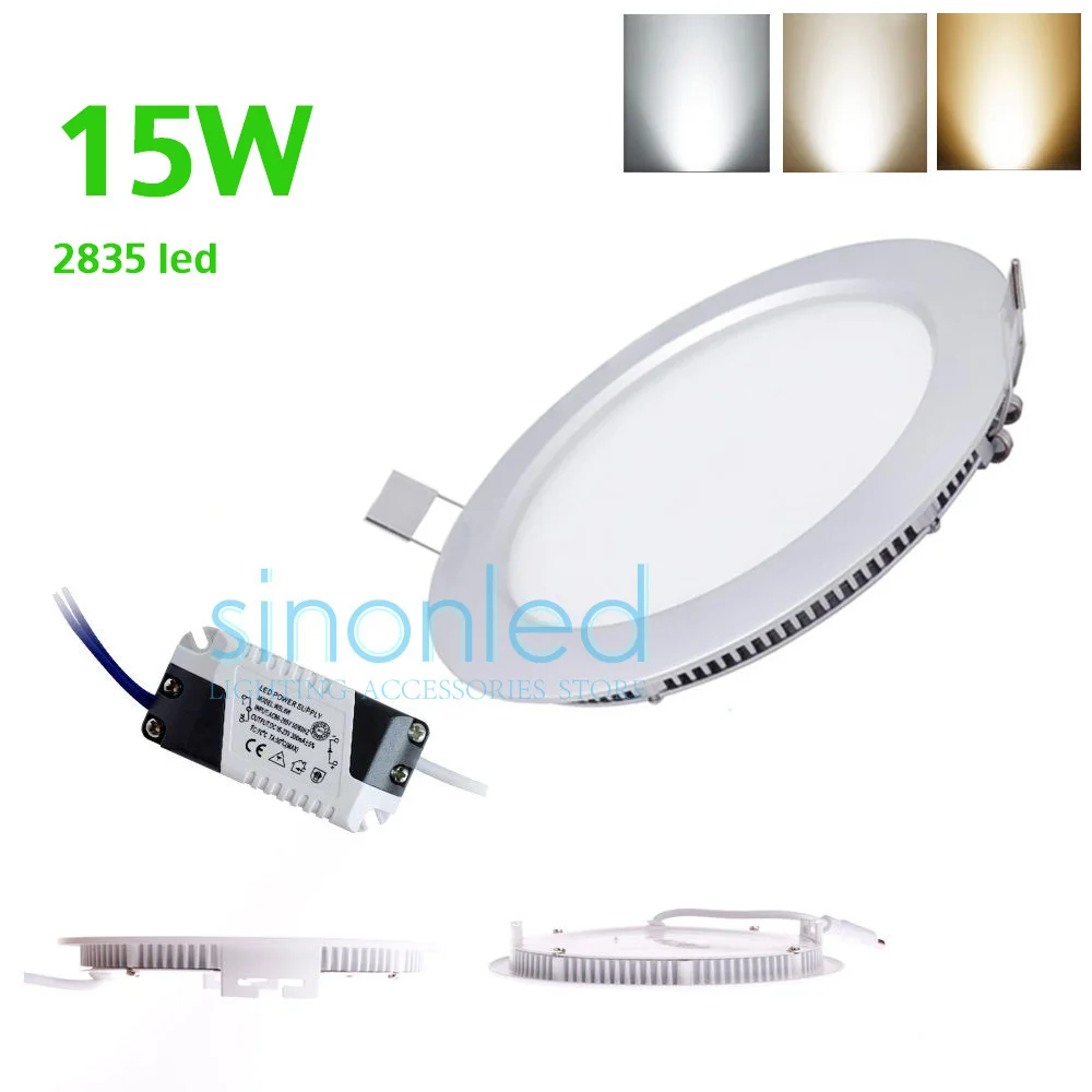 15W LED Panel Light Round Recessed Ceiling Aluminum Down Lights SMD ...