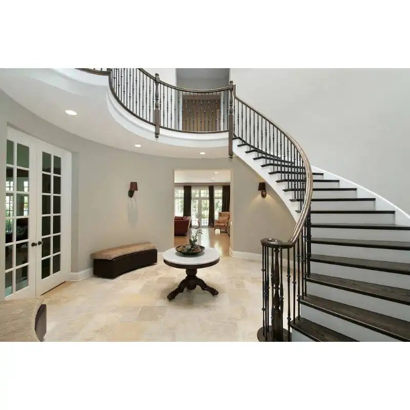 arc curved stairs with metal railing and thick wood stair tread ...