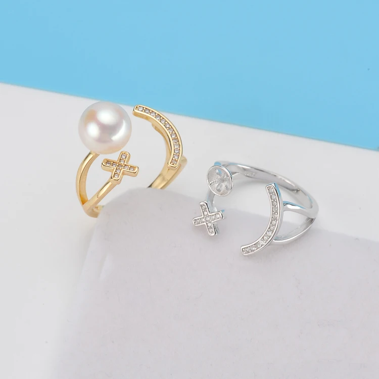 S925 Sterling Silver Open Adjustable Pearl Rings Settings Women DIY ...