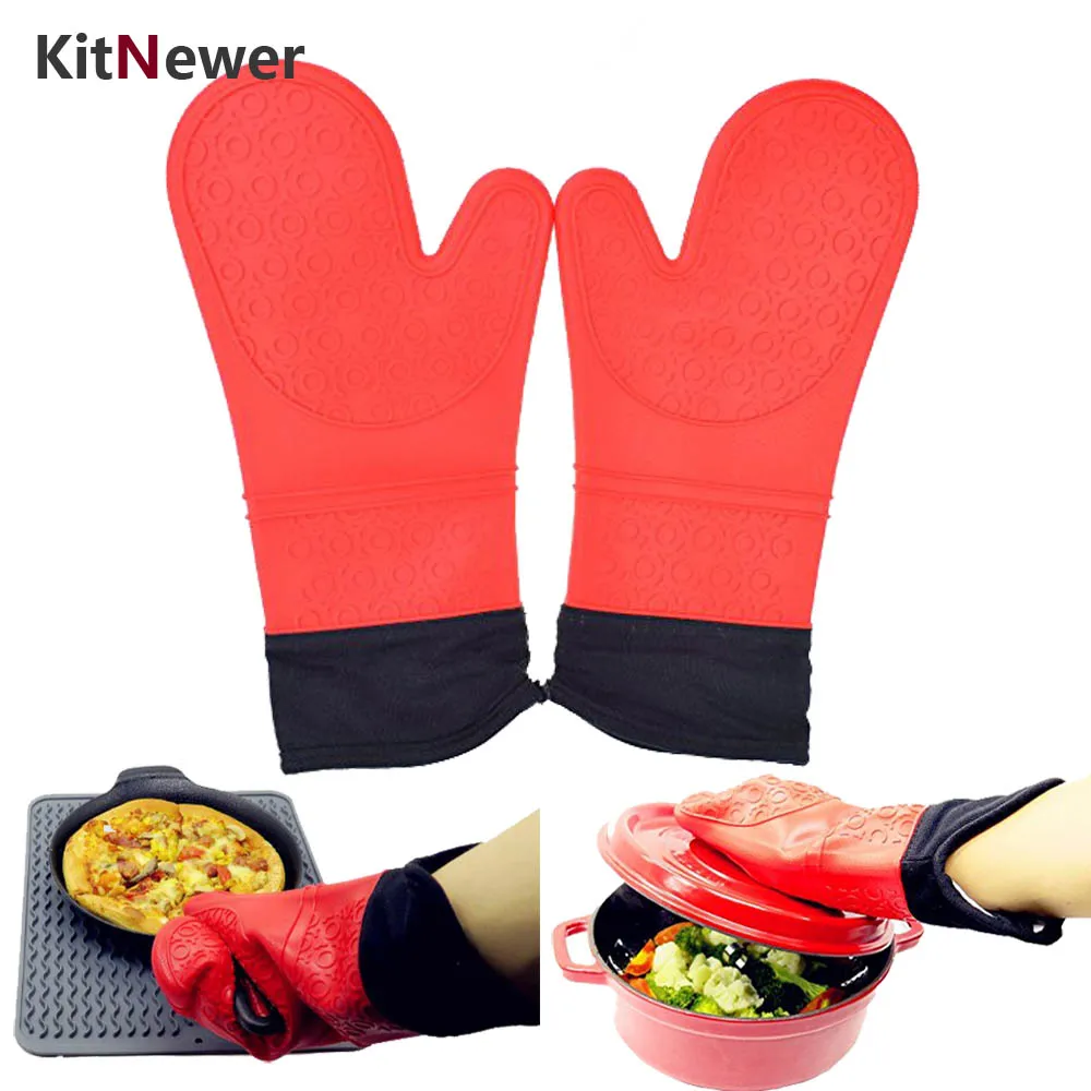 KITNEWER 1 pieces extra long thick silicone oven glove heat resistant ...