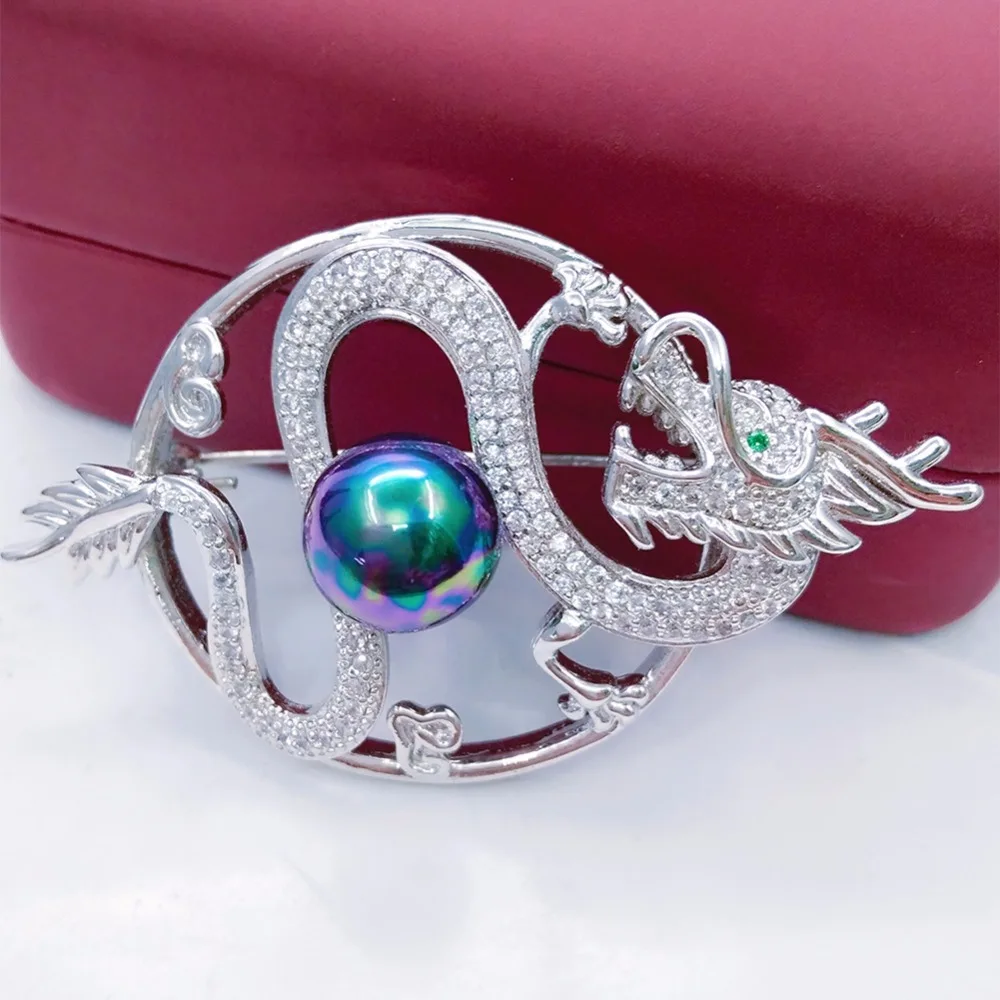 ERLUER Fashion Dragon Brooch For Women Imitation pearl Wedding Cubic ...