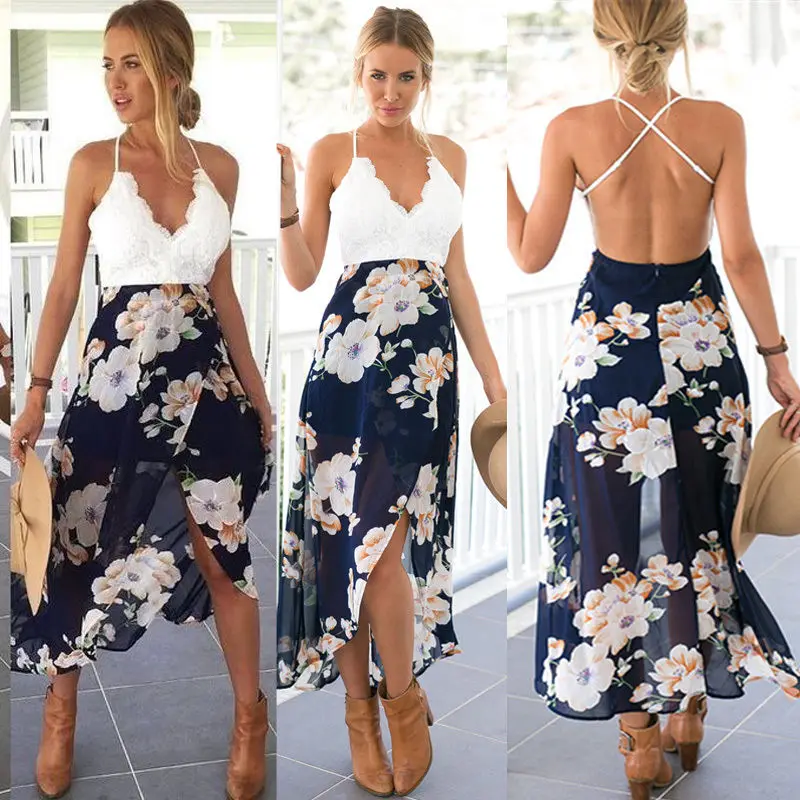 2017 New Brand Women's Summer Beach Sundress Floral Evening Party Long ...