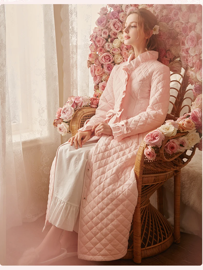 Winter Robe Sleepwear Ladies Cotton Long Robe Women Vintage Sleepwear ...