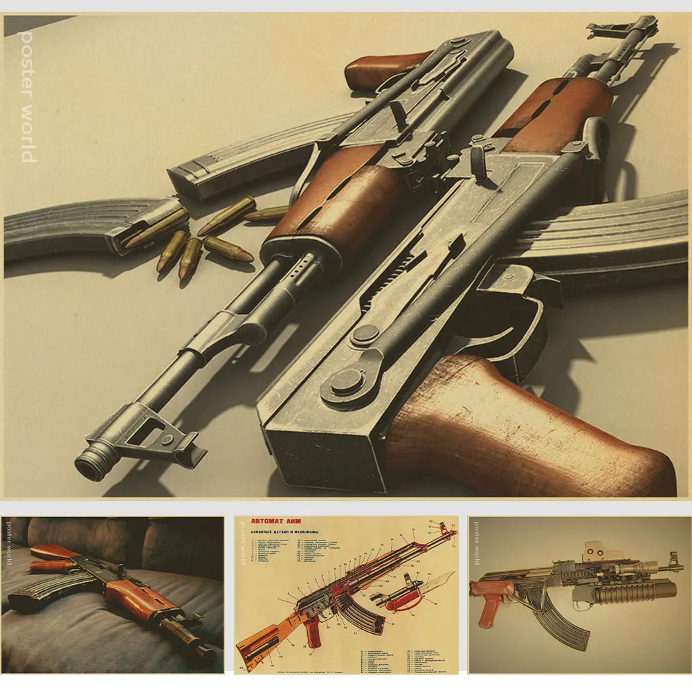 Gun AKM Assault Rifle AK47 Modified Structure Chart Kraft Paper Poster ...