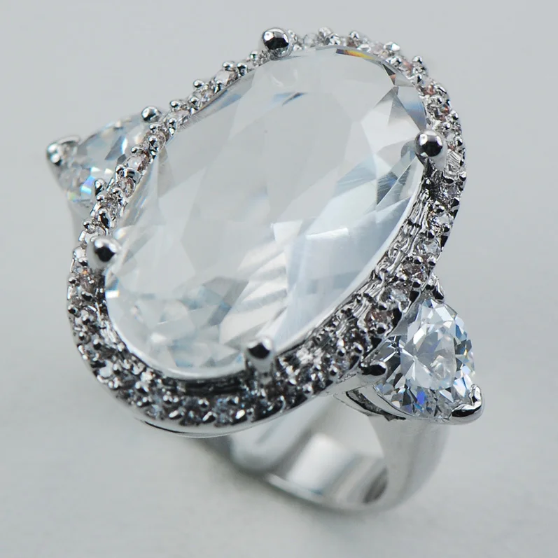 White Crystal Zircon 925 Sterling Silver Ring Size 6 7 8 9 10 F1044-in ...