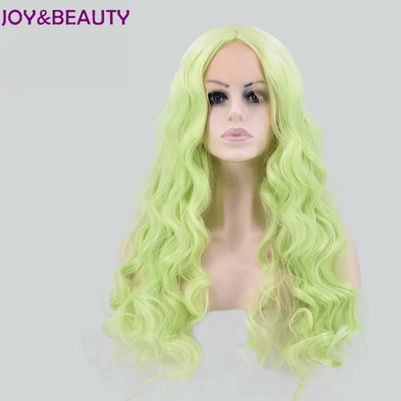 ALEGRIA & BELEZA Luz verde Ondulado Longo Peruca dianteira Do Laço ...