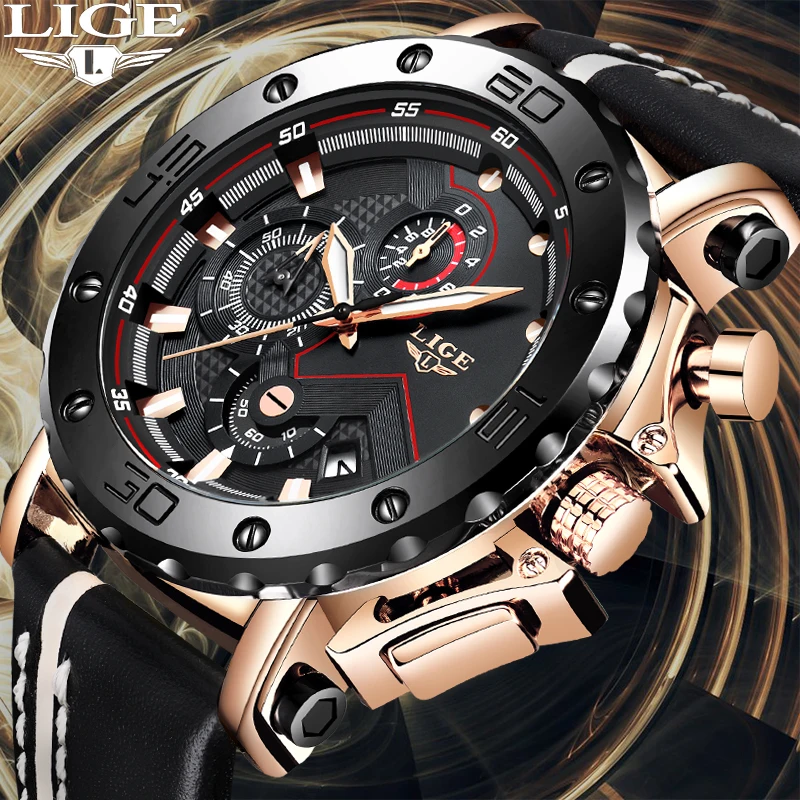 Lige Mens Watch Luxury Leather | Lige Men Watches Casual Brand ...