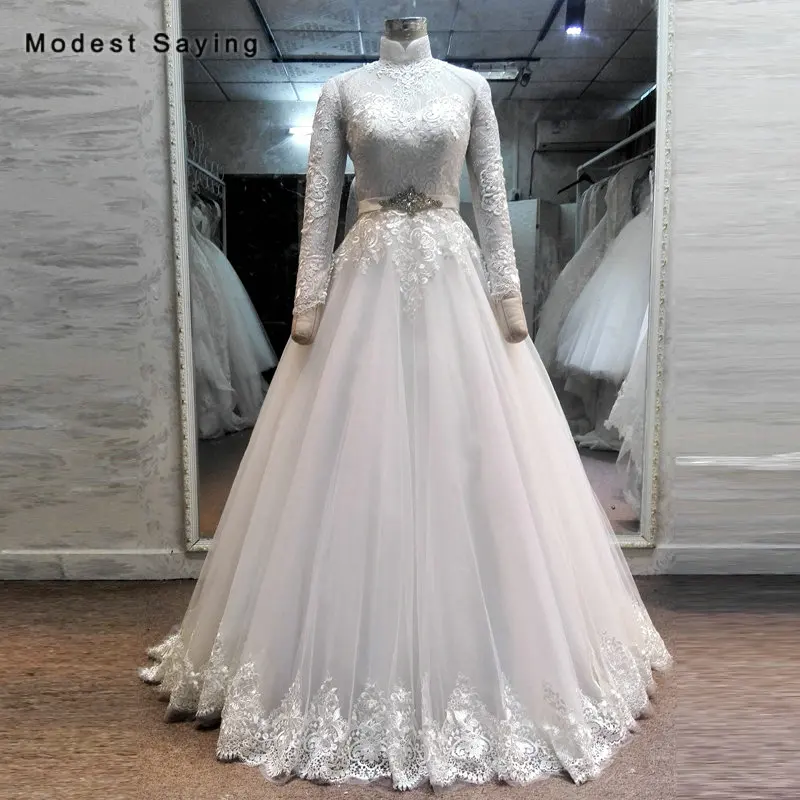 Elagant Ivory Ball Gown High Collar Wedding Dresses 2018 With Crystal ...