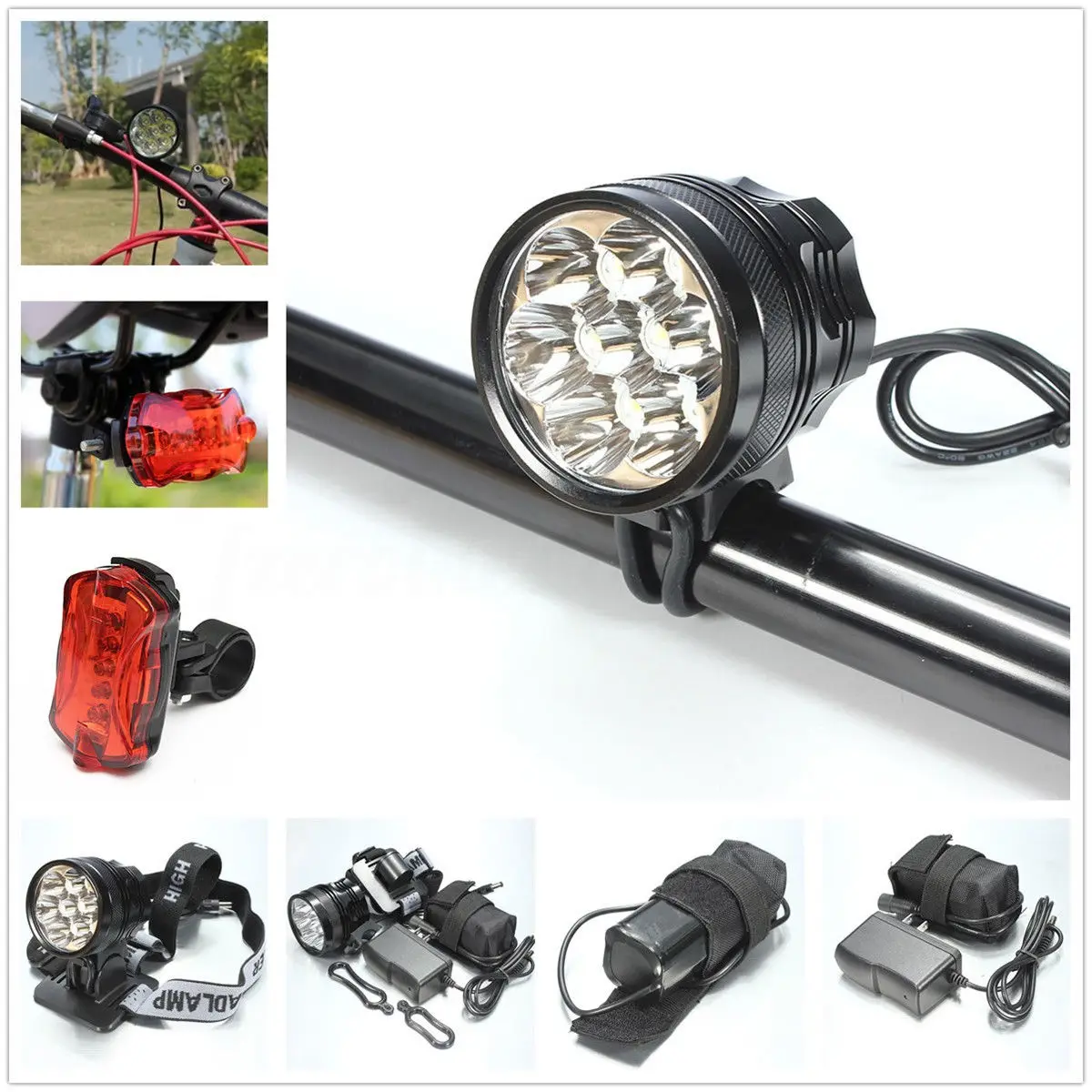 AIMIHUO 8000LM Bicycle Front Headlight 7*T6 LED Cycling Headlamp+Rear Light AC100V 240V ...
