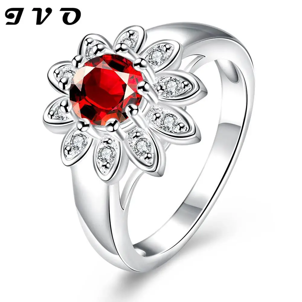 Latest Design Silver color Rings Jewelry Exquisite Romantic Red CZ ...