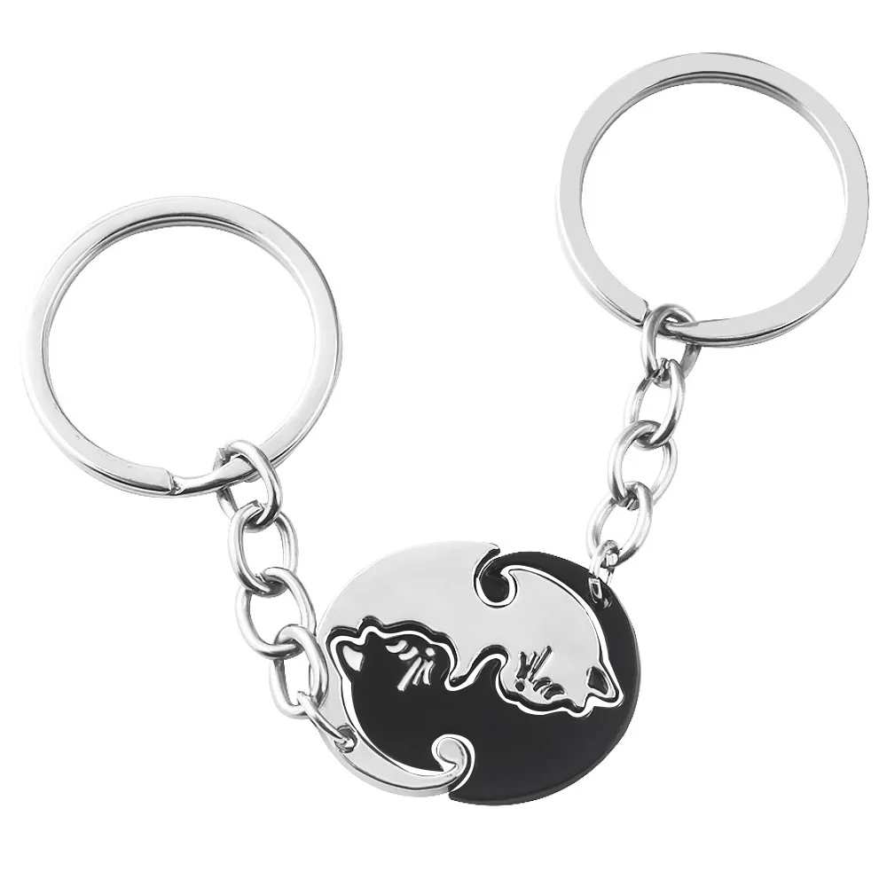 Black White Cat Keychain | Cat Keychains Couples | Animal Cat Pendant ...