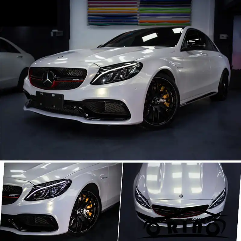 Car Styling Matte Pearl White To Pink Vinyl Wrap Film High Poly Satin ...