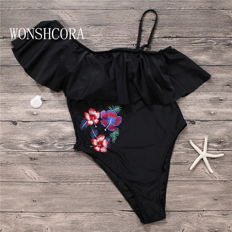 Wonshcora Hot Embroidery Swimwear One Piece Swimsuit For Girls Sexy