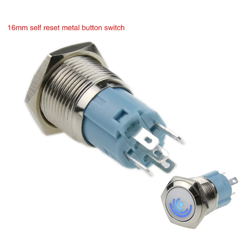 16 mm metal button self reset button switch red, yellow, blue, green ...
