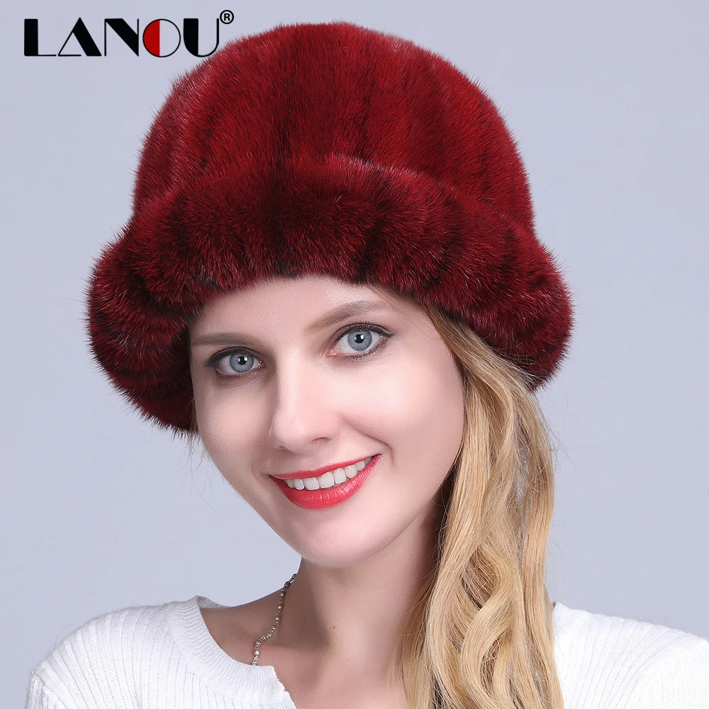 Women's Fur Hats Whole Skin Mink Fur Hats with Thick Lining Russian ...