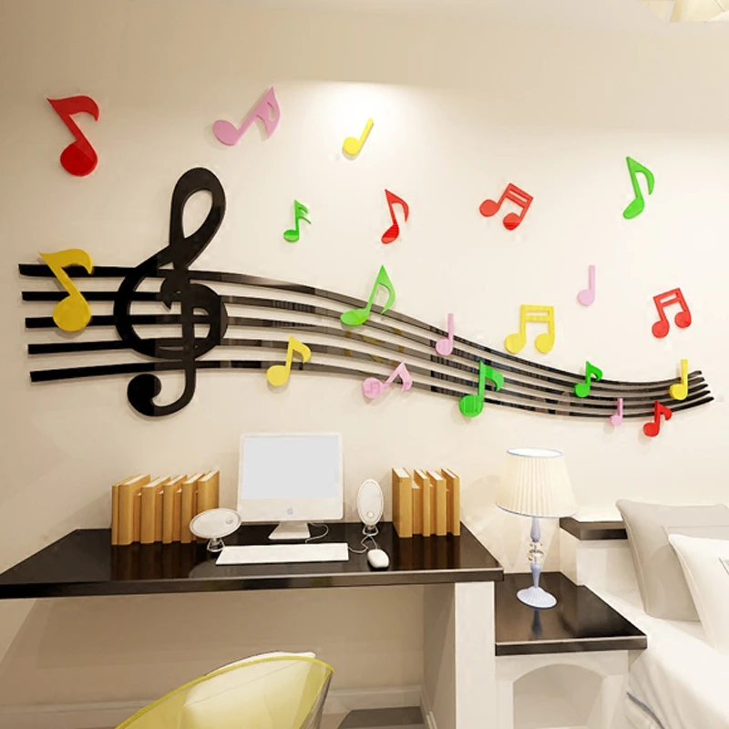 Staff Note Acrylic 3d Wall Stickers For Kids Room Dance Room DIY Art ...