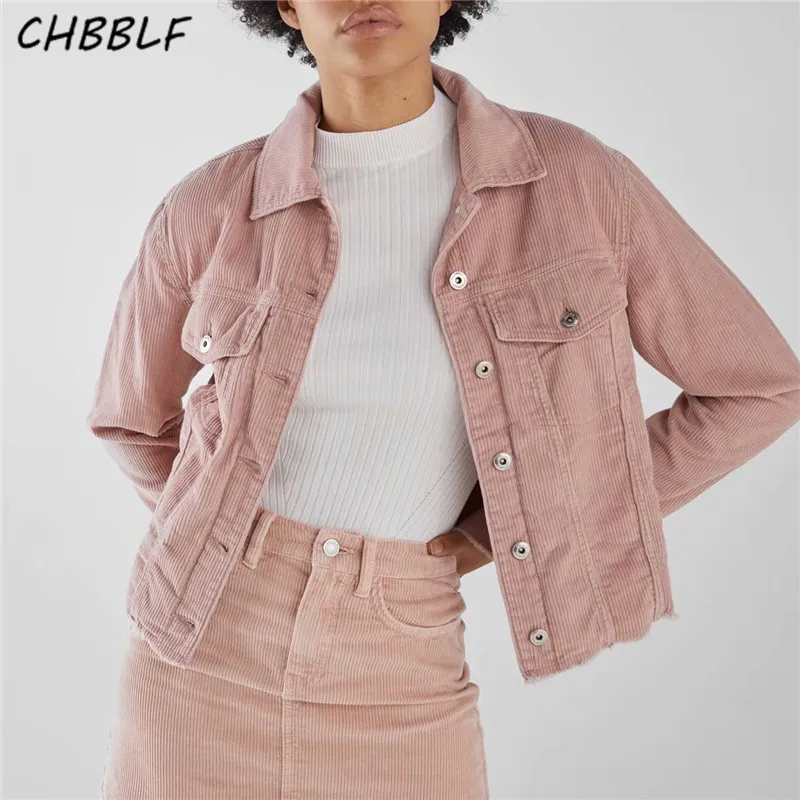 CHBBLF women vintage corduroy jacket coat buttons pockets long sleeve ...