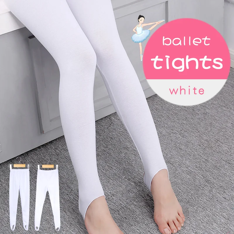 White Ballet Tights Girls Stirrup Pants Leggings Children Dance ...