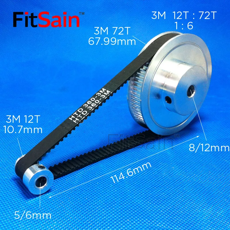 FitSain-3M 12T:72T 1:6 pulley synchronous wheel deceleration timing ...