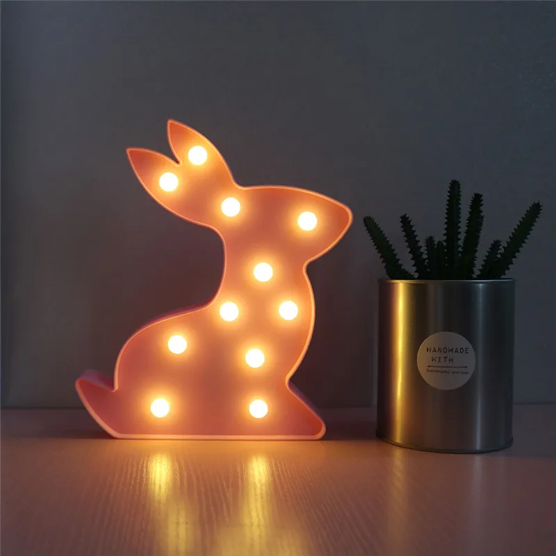 DELICORE 11 Leds Pink Rabbit Marquee Night Lights LED Battery Children ...