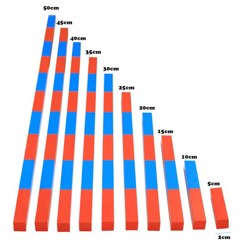 Kids Toys Montessori Red Long Sticks (5-50cm) Math Number Rods Wooden ...