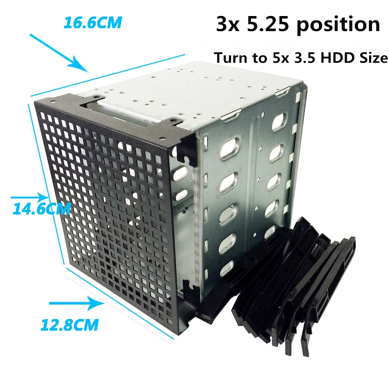 5.25" to 5X 3.5" SATA SAS Rack Adapter HDD Cage Hard Driver Tray Caddy ...