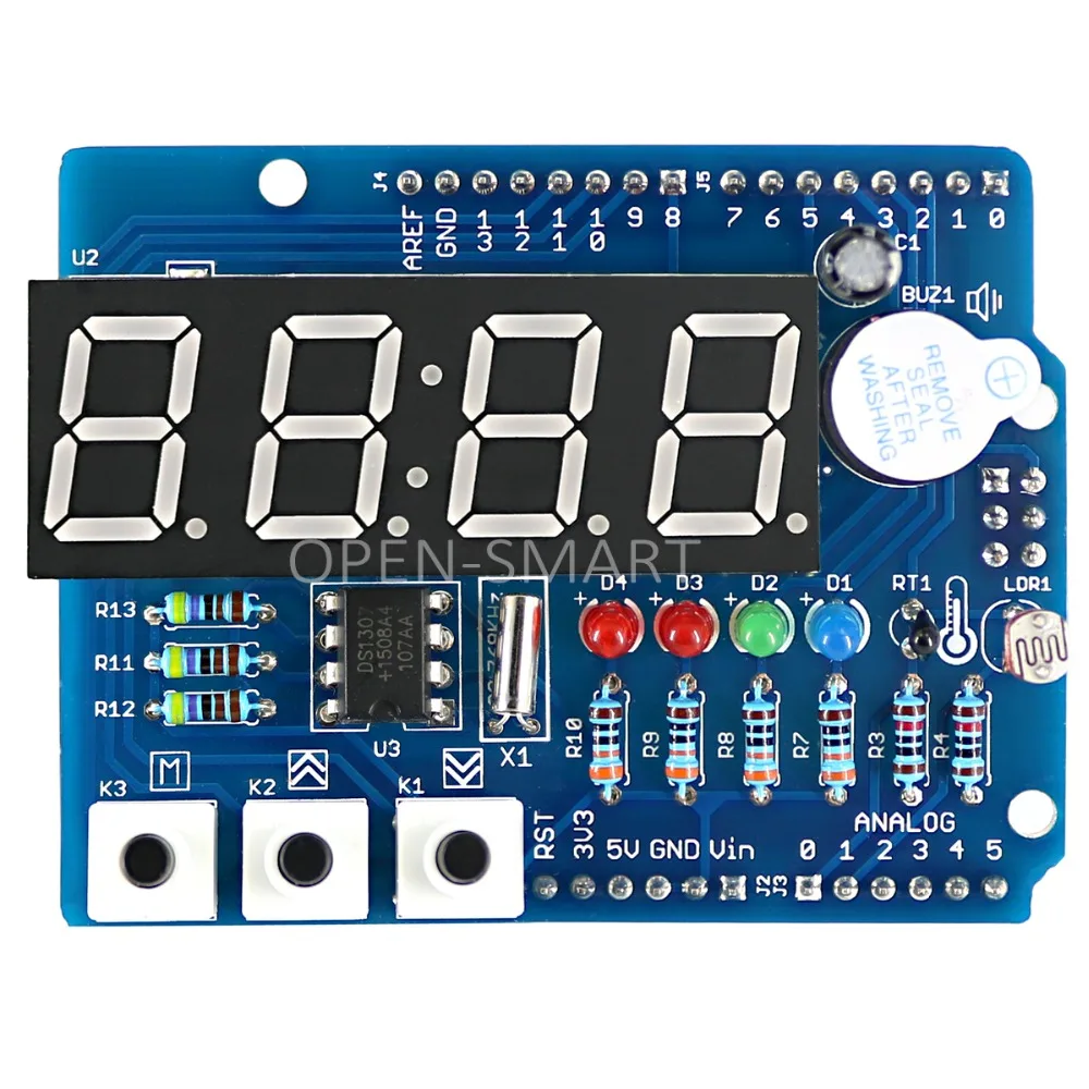 Clock Shield Rtc Module Ds1307 Module Multifunction Expansion Board With 4 Digit Display Light 