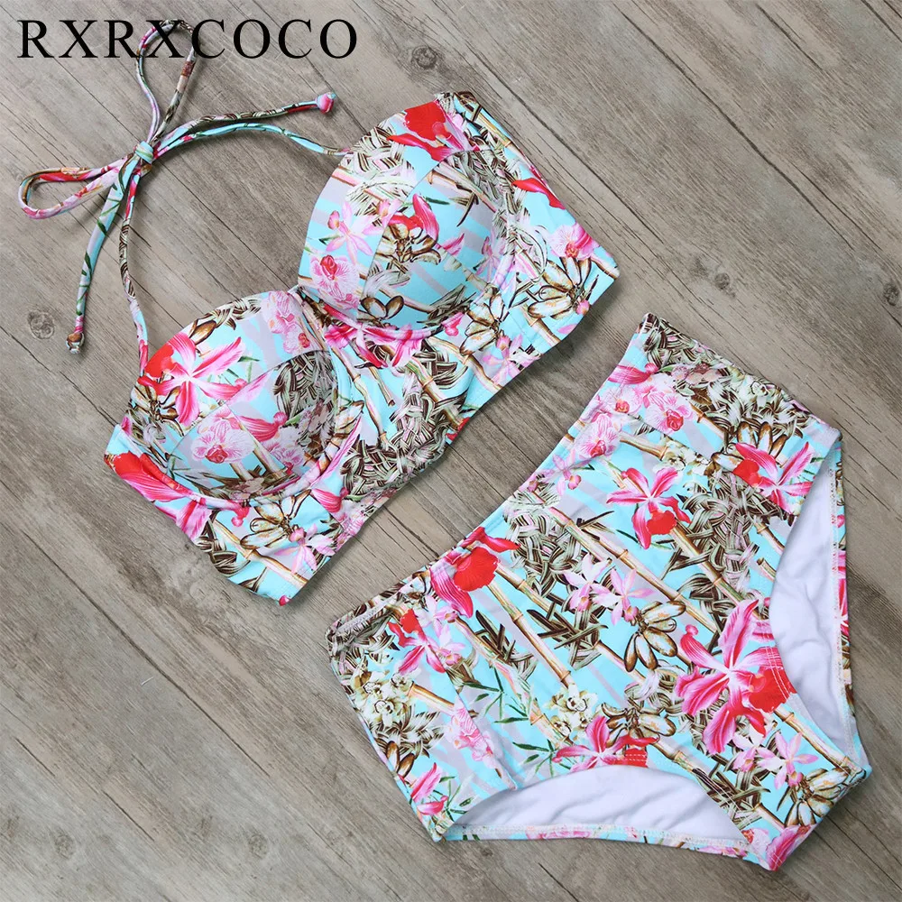Rxrxcoco Sexy Floral Printed Summer Beach Bathing Suit Push Up Swimsuit