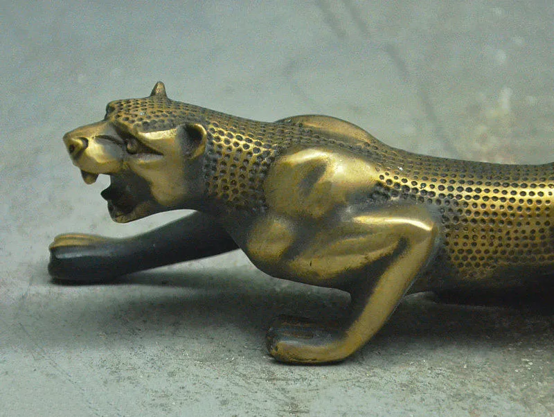 6" Chinese Bronze Fengshui Quick Ferocious Leopard Panther Cheetah ...