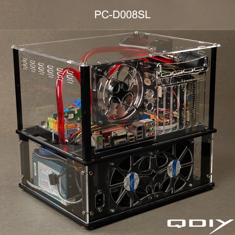 QDIY PC D008SL 컬러 풀 한 수평 E ATX Transparent PC 물 Cncen 아크릴 Computer Case ...