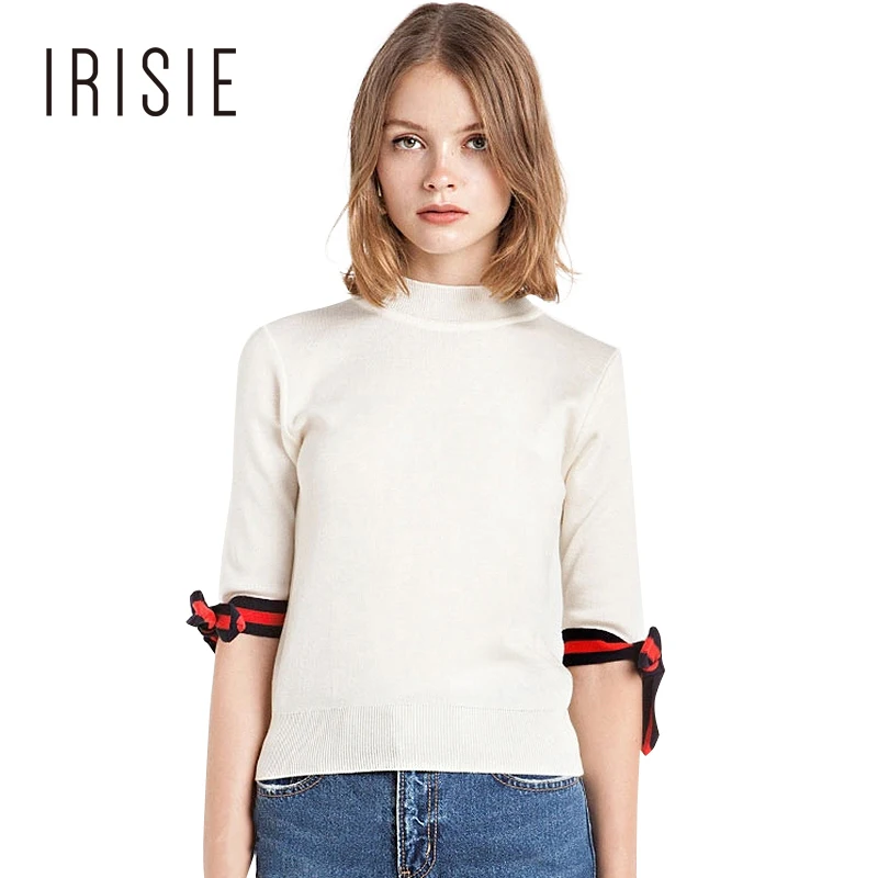IRISIE 의류 흰색 섹시한 달콤한 슬림 여성 스웨터 가을 캐주얼 나비 커프 세련된 여성 스웨터 프레피 우아한 기본 스웨터 ...