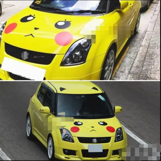 Pikachu car sticker cartoon smile face car head cover car sticker ...