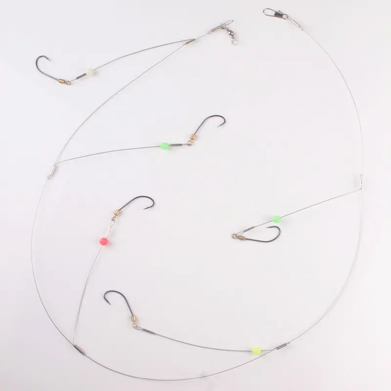 Sea Fishing String Hook 5 branch Rig with Steel Bite Proof Wire Glow ...