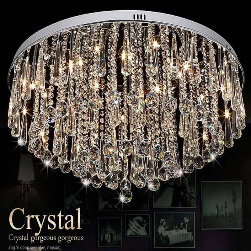 Modern round crystal lamp LED bulb light fixtures living room lamp ...