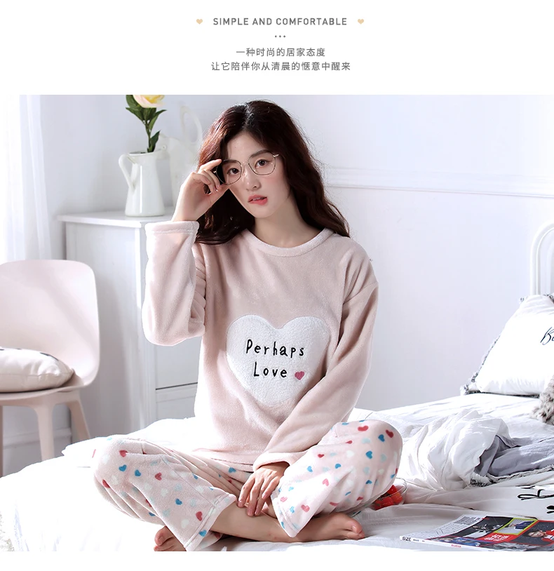 Winter Women Sleepwear Pyjama Suit Thick Warm Cute Sleeping Clothes ...