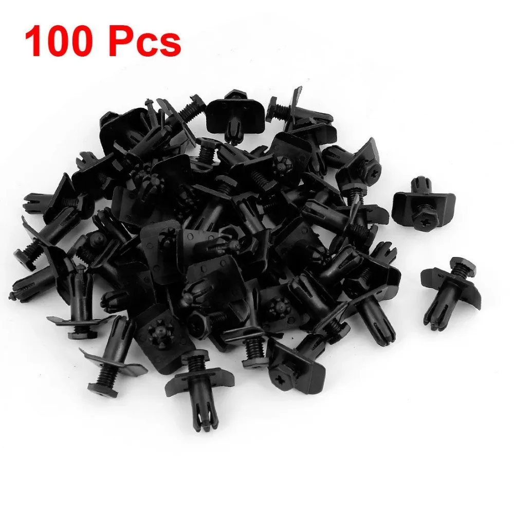 100 Pcs Black Car Door Fender 11mm Hole Push in Plastic Rivets Fastener ...
